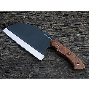 JNR Traders Cleaver Serbian Chef Knife 11.5" Handmade Full Tang Carbon Steel Cleaver for Meat Vegetables Cutting Chopping with Leather sheath 5510