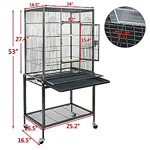 SUPER DEAL 53-Inch Rolling Bird Cage Large Wrought Iron Cage for Cockatiel Sun Conure Parakeet Finch Budgie Lovebird Canary Medium Pet House with Rolling Stand & Storage Shelf