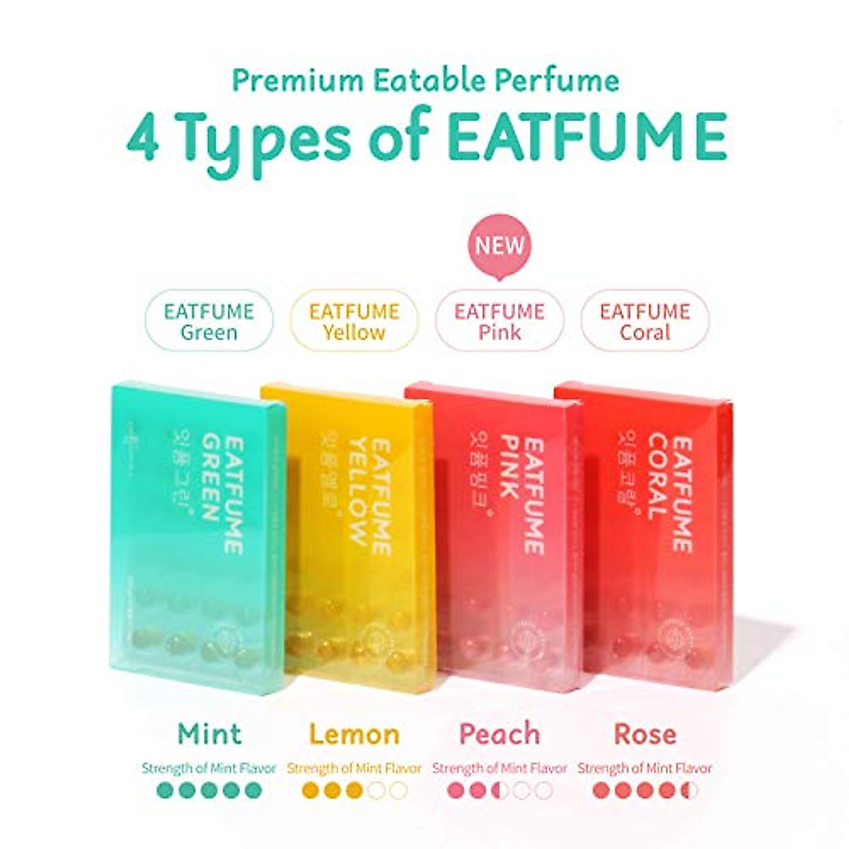 EATFUME Breath Freshener - Vegetarian capsules for mouth and gut, Individual Pack | Bad Breath Saver with Natural Fruity Peppermint, Rosemary, Lemon Oils (4 Flavors, 0.6oz) (4 Pack)
