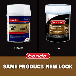 Bondo Wood Filler 12 oz with Hardener 0.5 oz, Repairs Chips and Cracks in Wood, Sandable, Paintable, and Stainable