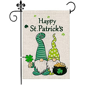 Mloabuc St. Patrick's Day Gnome Garden Flag Welcome Hat Lucky Yard Flag Farmhouse Double Sided Lattice Vertical Outdoor Decor 12 x 18 In
