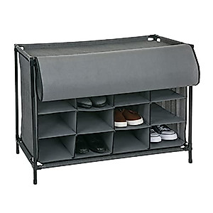 Simplify 16 Pair Shoe Rack with Cover | Stackable | Storage & Organization | Closet | Bedroom | Entryway | Grey