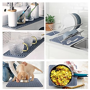 Silicone Dish Drying Mat - 2 Packs of Non-Slip Silicone Mat Easy Clean Drying Mat Large Heat-Resistant Dish Drainer Mat for Kitchen Counter, Sink, Refrigerator or Drawer Liner(16"x12", 12''x 6'' GREY)