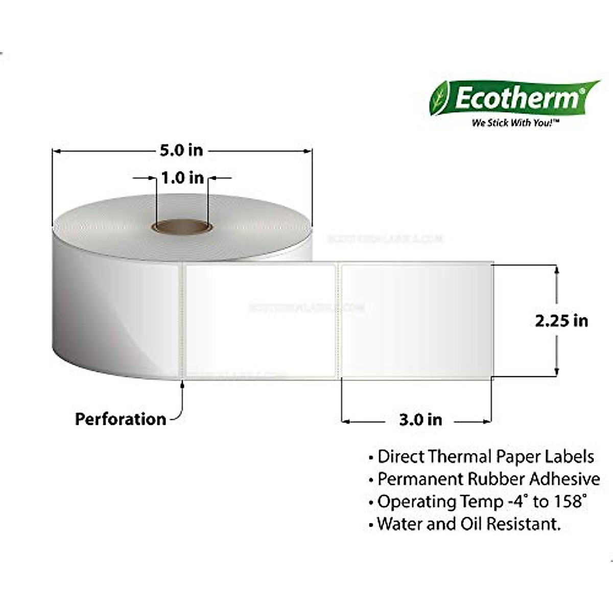Ecotherm 2.25x3 Thermal Labels - 840 Paper Stickers Per Roll - 6 Rolls - fits Zebra LP2824, LP2844, GC420, GK420, GX430, ZD220, ZD410, ZD420, ZD500, ZD620, ZP-500, GT800 Direct Thermal Printers