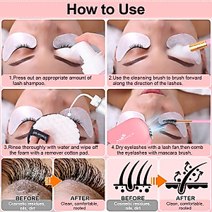 Guifizeiom Lash Shampoo for Lash Extensions, Eyelash Extension Cleanser Cleaning Kit Tech Supplies, USB Fan Nano Mister Makeup Remover Pad Wash Bottle Eyelash Aftercare Bag