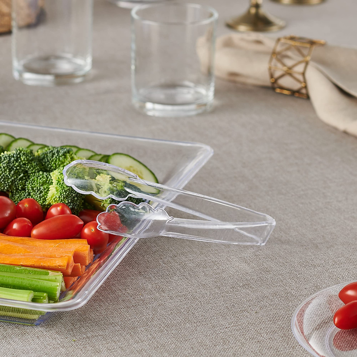 [Clear Tongs 7.5'' Inches] Plasticpro 7.5'' Serving Tongs Heavy Duty Reusable Kitchen and BBQ Clear Serving Tong for party's, Caterings, Events, Buffet, Weddings, And every Day use Pack of 12