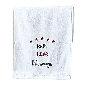 VCNY Home Patriotic White Hand Towels: Luxury Soft Absorbent Terry Cloth Embroidered American Sentiments: Faith Love Blessings, 16" by 28" Inch, 2 Piece