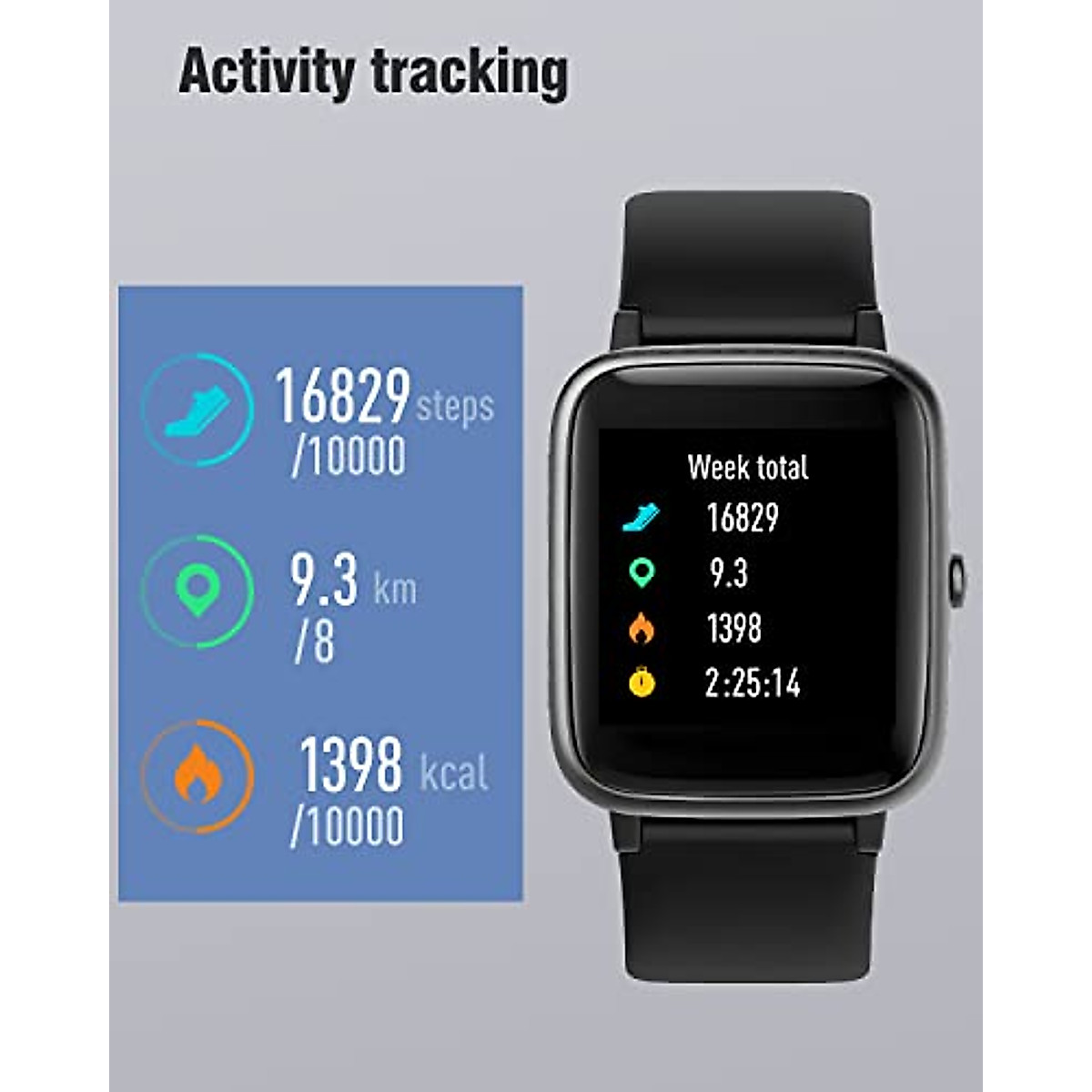 ASIAMENG Smart Watch for iOS and Android Phones IP68 Waterproof, Fitness Tracker Watch with Heart Rate/Sleep Monitor Steps Tracker Calories Counter Smartwatch for Men Women