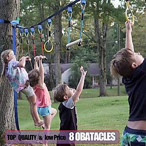 2×56ft Ninja Warrior Obstacle Course for Kids - 600 lbs Weight Capacity, Slackline Obstacle Course with 8 Ninja Accessories - Monkey Bar, Rope Ladder, Gymnastic Ring, Arm Trainer and Monkey Fist