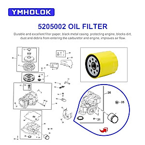 2PC 5205002 Oil Filter Fit for Kohler M18 M20 SV715 SV725 SV735 CV13S CV15S CV22S Engine 52 050 02 5205002S 52 050 02-S1 Oil Filter Lawn Mower/Tractor Extend Life Series Oil Filter