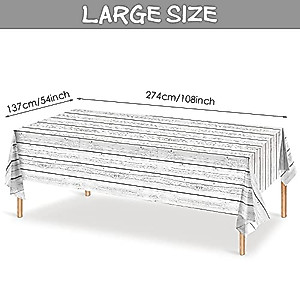 3 Pieces Wood Tablecloth Plastic White Wood Grain Tablecloth Rustic Wood Table Cover Rectangle Wood Grain Table Cover for Western Birthday Party Picnic Table Decoration,54 X 108 Inches