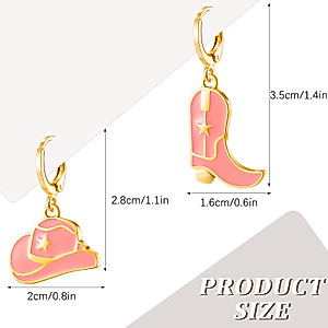 Henoyso 9 Pairs Cowboy Boot Earrings Cowgirl Dangling Earring Country Hat Earrings Cute Western Cowboy Dangle Drop Earrings Western Style Earrings for Women Teens Western Party Gifts