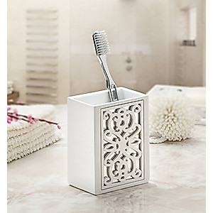 Creative Scents White Bathroom Accessories Set - Decorative 4 Piece Bathroom Set - Mirrored Bathroom Accessory Set Includes: Soap Dispenser, Toothbrush Holder, Soap Dish and Tumbler (Mirror Janette)