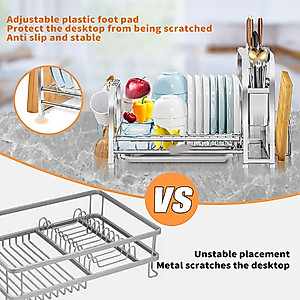 SPAKITCHCE Large Dish Rack Dry Drainer - Stainless Steel Dish Dryer Racks Metal Dish Drying Rack with Draining Drainboard Cutting Board for Kitchen Counter Saving Space