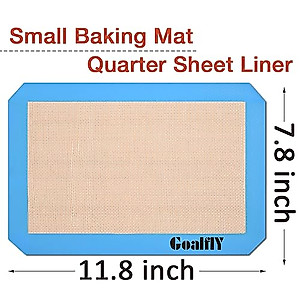 Goalfly Small Silicone Baking Mat Sheet (11.8 x 7.8 IN), 3 Pieces Non-stick Baking Mat Set, Reusable Silicone Mat for Oven, Toaster, Baking Tray, Baking Pan (Red, Blue, Grey)