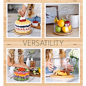 25DOL XXL 125 Ounces Clear Glass Salad Bowl Dish with Dual Function Bamboo Lid - Extra Large Mixing Bowl with Lid for Salads, Dessert, Fruit, Punch - Centerpiece Large Serving Bowls for Entertaining