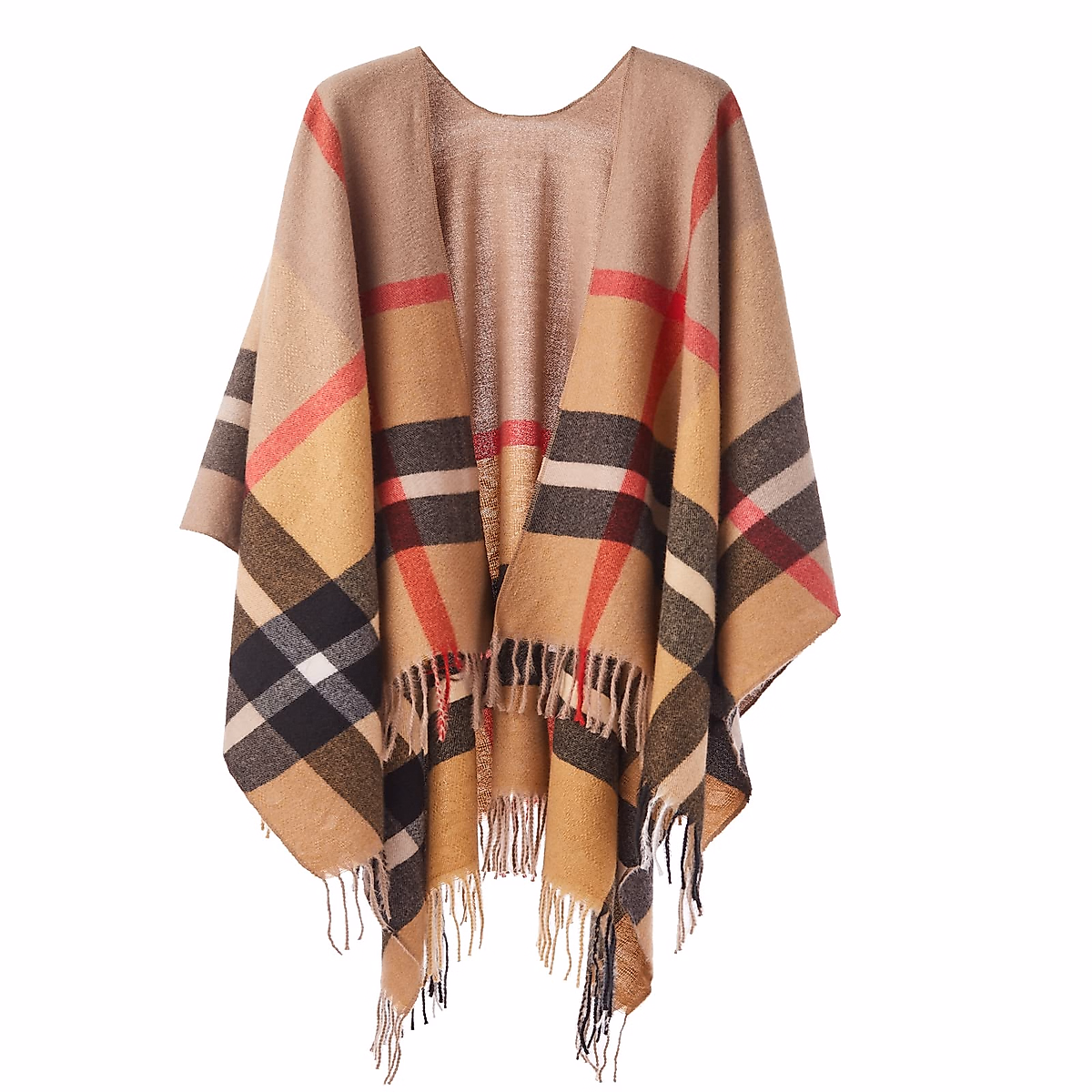 Rofilan Women's Plaid Shawl Wrap Warm Cardigan Open Front Poncho Cape for Central Air Conditioning or Public Chilly Places