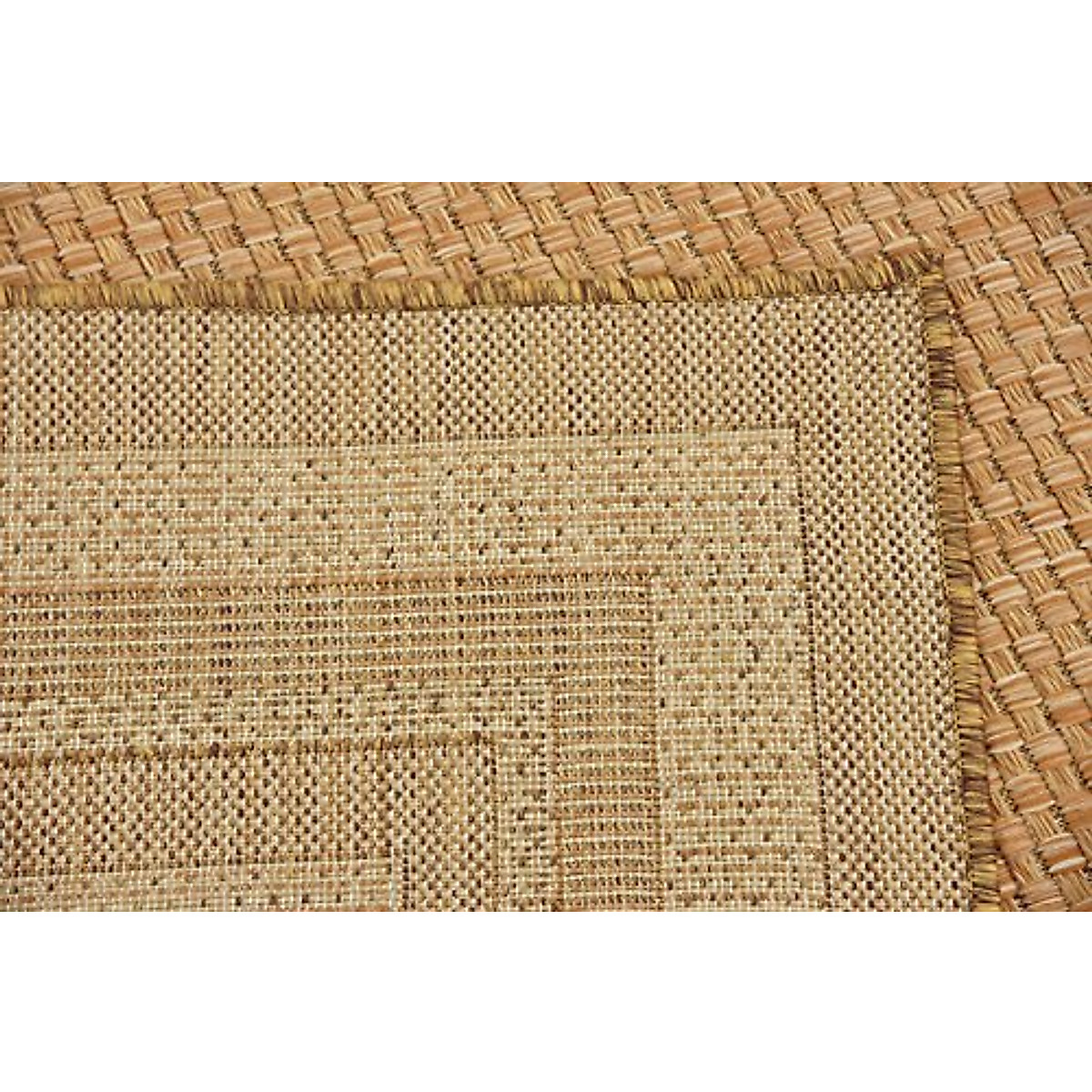 Unique Loom Outdoor Border Collection Area Rug - Multi Border (7' 1" x 10' Rectangle, Tan/ Light Brown)