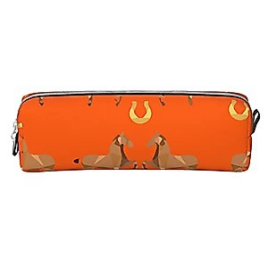 allgobee Pu Leather Pencil Bag Pen Case Vintage-Horse-Racing-Art Students Stationery Pouch Pencil Holder Desk Organizer