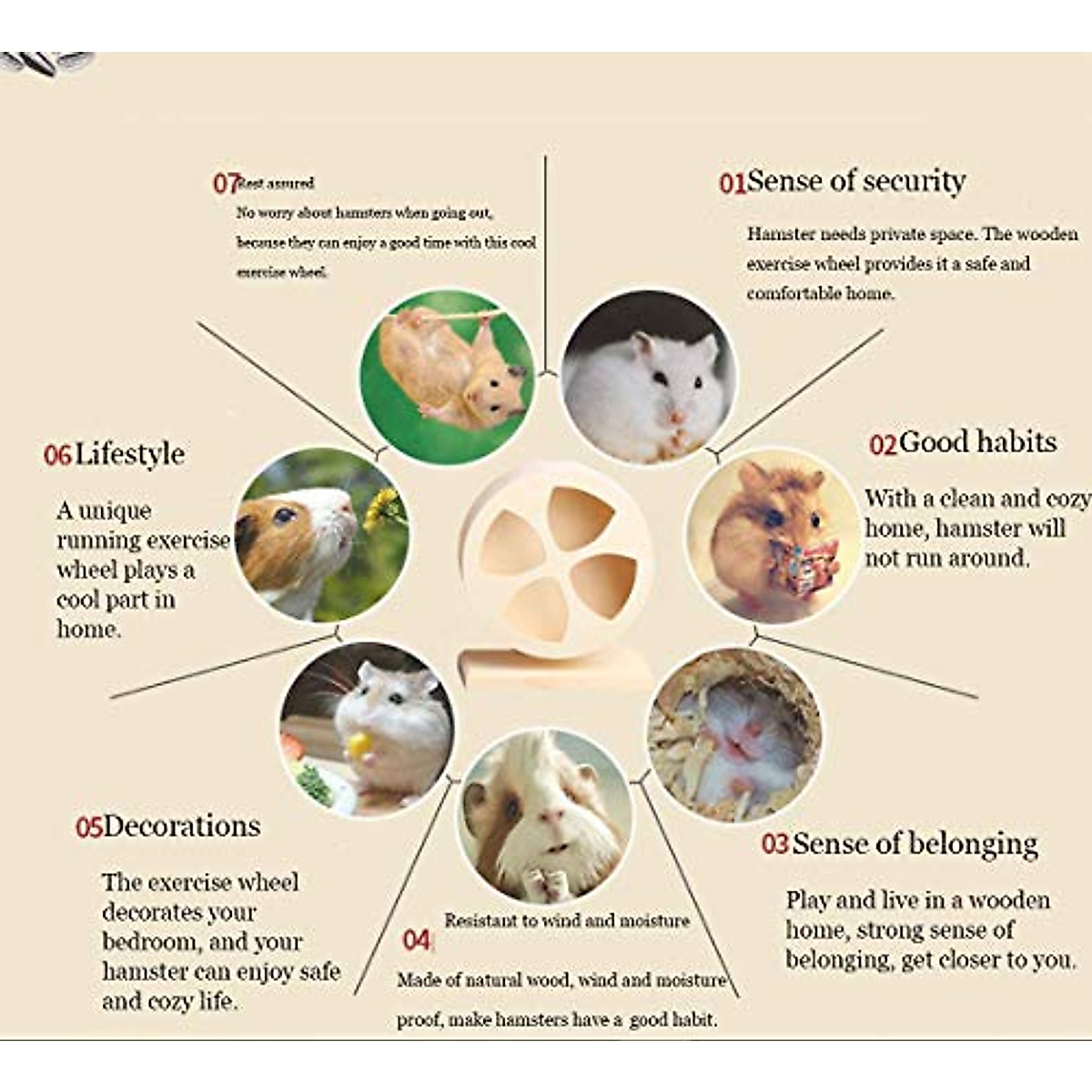 XINGFENSIFNE Hamster Exercise Wheel Silent Spinner with a Shield and Disassemble Base, Wooden Running Wheel for Syrian Hamster, Dwarf Hamster,Mice,Guinea Pigs and Other Small Animals, 6 inch