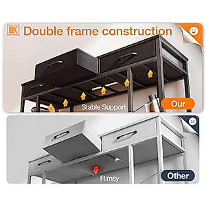 ODK Office Small Computer Desk: Home Table with Fabric Drawers & Storage Shelves, Modern Writing Desk, Black, 48"x16"