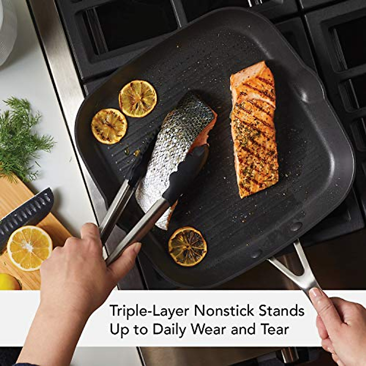 KitchenAid Hard Anodized Induction Nonstick Square Grill Pan/Griddle with Pouring Spouts, 11.25 Inch, Matte Black