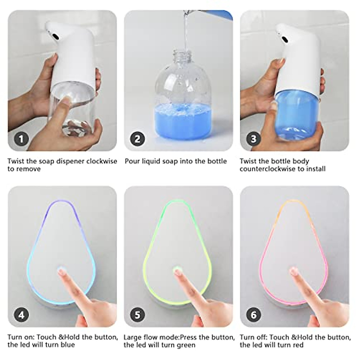 Automatic Soap Dispenser 16.9 oz/500 ml Touchless Hand Free Soap Dispenser with 2 Adjustable Level and Infrared Motion Sensor for Bathroom Kitchen, Home Office, Hotel and Outdoor