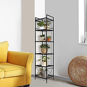 YOHKOH 6 Tier Metal Closet Storage Rack Shelves,Standing Storage Shelf Units for Laundry Bathroom Kitchen Pantry Closet(Black,17.0L x 12.9W x 64.9H)