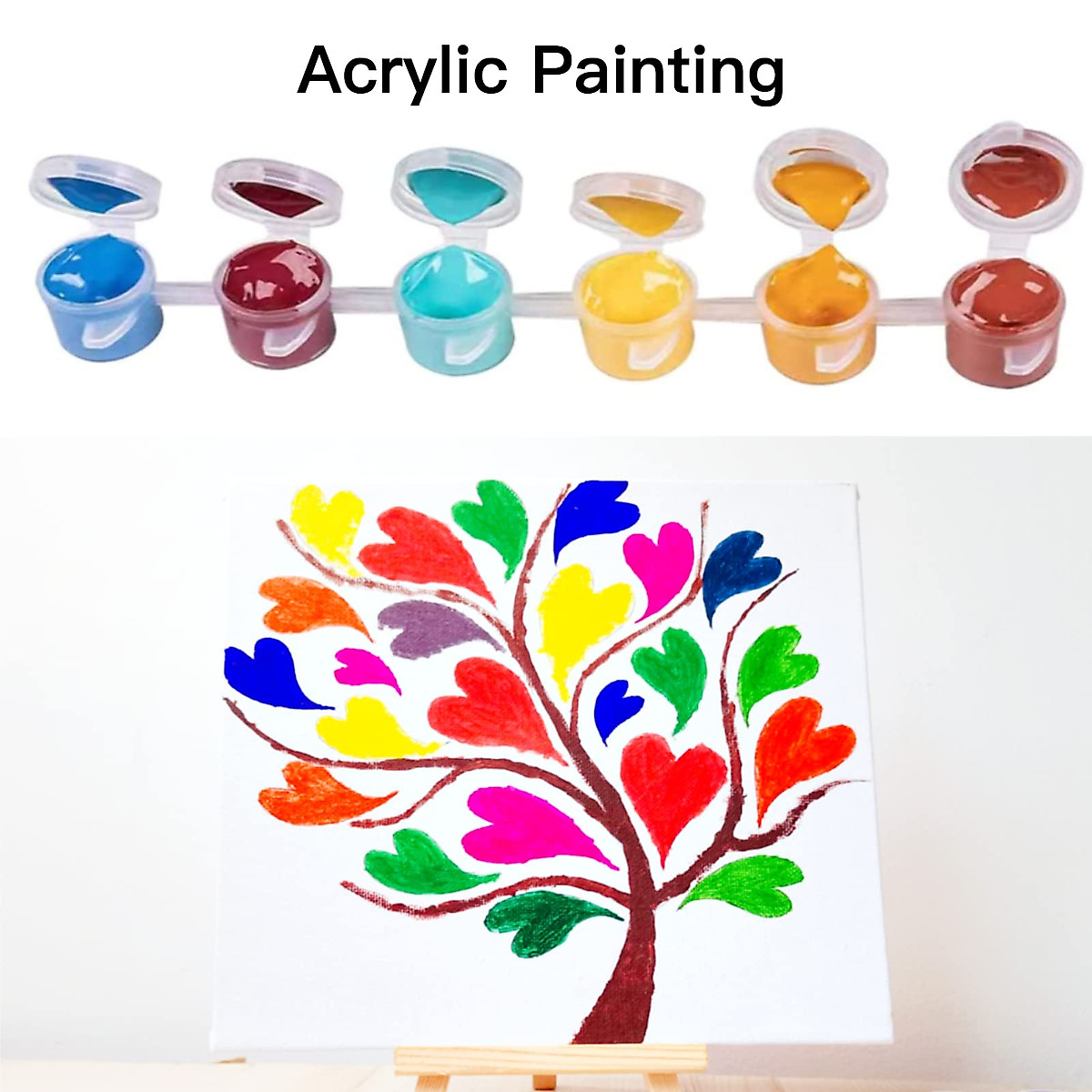 Aosemili Acrylic Paint Set for Kids - 4 Pre-Stenciled Painting Canvas Panels 8 x 8 inches with 12 Paints 2 Brushes for Girls Boys and Beginners
