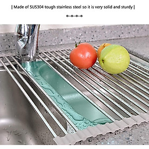 Dullrout Roll Up Dish Drying Rack 17.8 inch x 11.2 inch, Over The Sink Dish Drying Rack, Rollable Stainless Steel Sink Rack for Kitchen Organization, Foldable/Heat-Resistant/Easy to Store