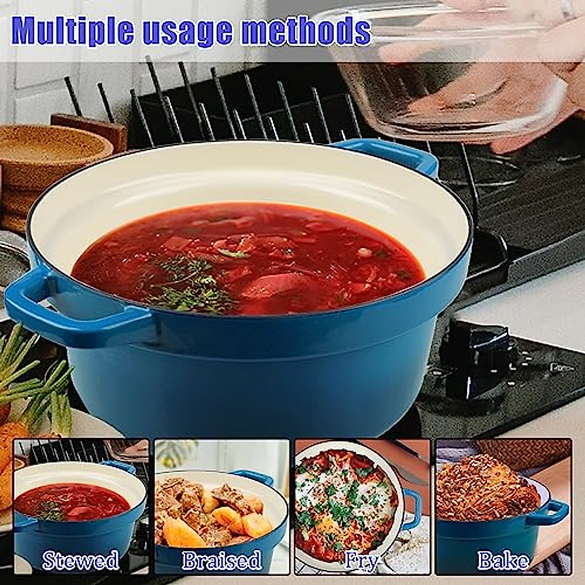 CUKOR Cast Iron Dutch Oven with Lid,6QT Non-stick Dutch Oven Pot for Cooking, Cast Iron Bread Pan with Lid,Bread Baking,Enamel Pot Coated Cookware