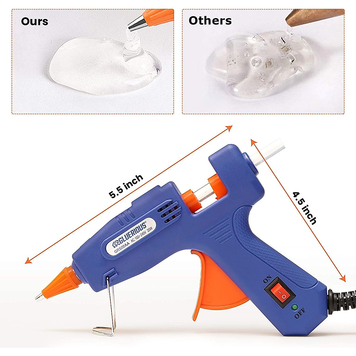 Gluerious Mini Hot Glue Gun with 30 Glue Sticks for Crafts School DIY Arts Home Quick Repairs, 20W, Blue