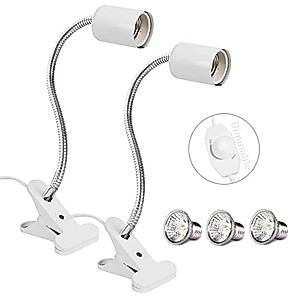 Dimmable 2-Pack White Adjustable Reptile Clamp Heat Lamp Fixture Holder with 3-Pack 30W Sun Basking Spot Lamp, Flexible Clamp Lamp Stand with Clip for Aquarium, Reptiles,Lizard, Turtle, Snake