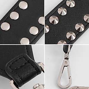 Artibetter Wide Leather Shoulder Bag Strap with siliver Studded Design Replacement Cross Body Handbag Purse Guitar Style Strap (Black)