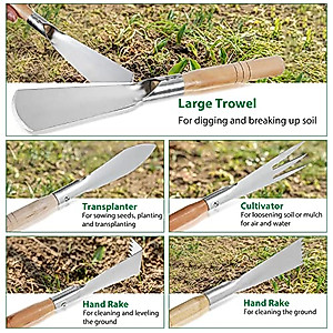 Makaduo Garden Tool Set with Bag 7 Piece Stainless Steel Heavy Duty Gardening Tools Set with Wood Handle Gardening Hand Tools kit with Pruning Shear for Planting Gardening Gift for Women Men
