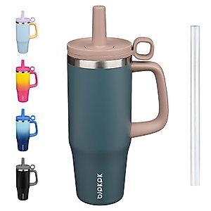 BJPKPK 32oz Stainless Steel Insulated Tumbler with Handle and Straw Travel Coffee Mug Thermal Cups with Lid,Navy Blue