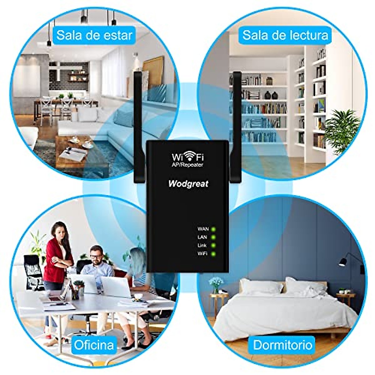 WiFi Extender, Wodgreat 300Mbps WiFi Repeater Wireless Internet Booster with Ethernet Port, 2.4GHz Wireless Signal Amplifier for Home, Repeater/AP/Router Modes Supported, Wide Compatibility Easy Setup