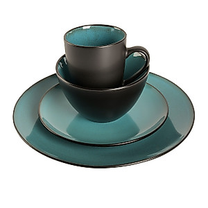 Gibson Soho Lounge Round Reactive Glaze Stoneware Dinnerware Set, Service for 4 (16pc), Teal