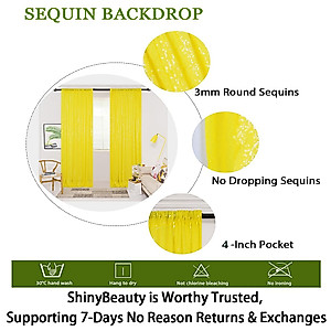 ShinyBeauty Sequin Curtains 2 Panels 2FTx7FT Yellow Sequin Backdrop Curtain Party Photography Background for Wedding Birthday Bridal Baby Shower