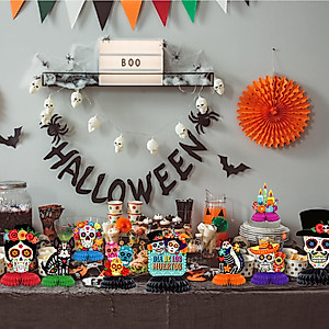 Day of The Dead Decorations 9 Pieces Dia De Los Muertos Honeycomb Table Toppers Cutouts Sugar Skull Flowers Centerpieces Day of the Dead Decor Mexican Party Supplies