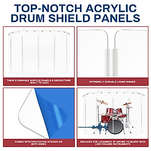 PENNZONI Drum Shield 6ft w/Living Hinges & Deflectors, Comes w/ 6 Drum Panels, Living Hinges & Deflectors, Premium Clear Acrylic Panels