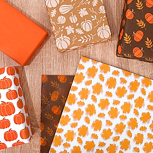Whaline 160 Sheets Fall Tissue Paper Folded Flat Pumpkin Wrapping Paper Thanksgiving Gift Wrapping Tissue Paper Rustic Art Paper Crafts for Home DIY Gift Bags Party Favor Autumn Decor, 14 x 20inch