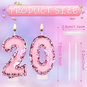 Girls Birthday Number 20 Candles, 2.95in Glitter Butterfly Happy Birthday Cake Toppers Pink Sequins Wedding Numeral Cupcake Decorations for Anniversary Celebration Party Supplies (20th)