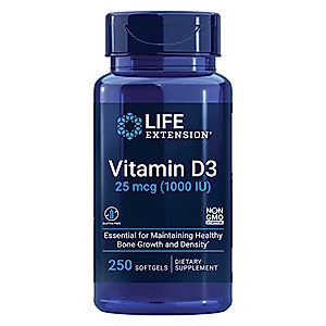 Life Extension Vitamin D3 25 mcg (1000 IU) – Promotes Bone Health, Brain Health An Immune Function – Non-GMO – Gluten-free – 250 Softgels