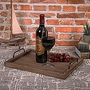 Juleduo Rustic Wooden Serving Trays with Handle-Set of 2-Decorative Nesting Food Board Platters 4 Coasters，for Breakfast Kitchen Ottoman Coffee Table