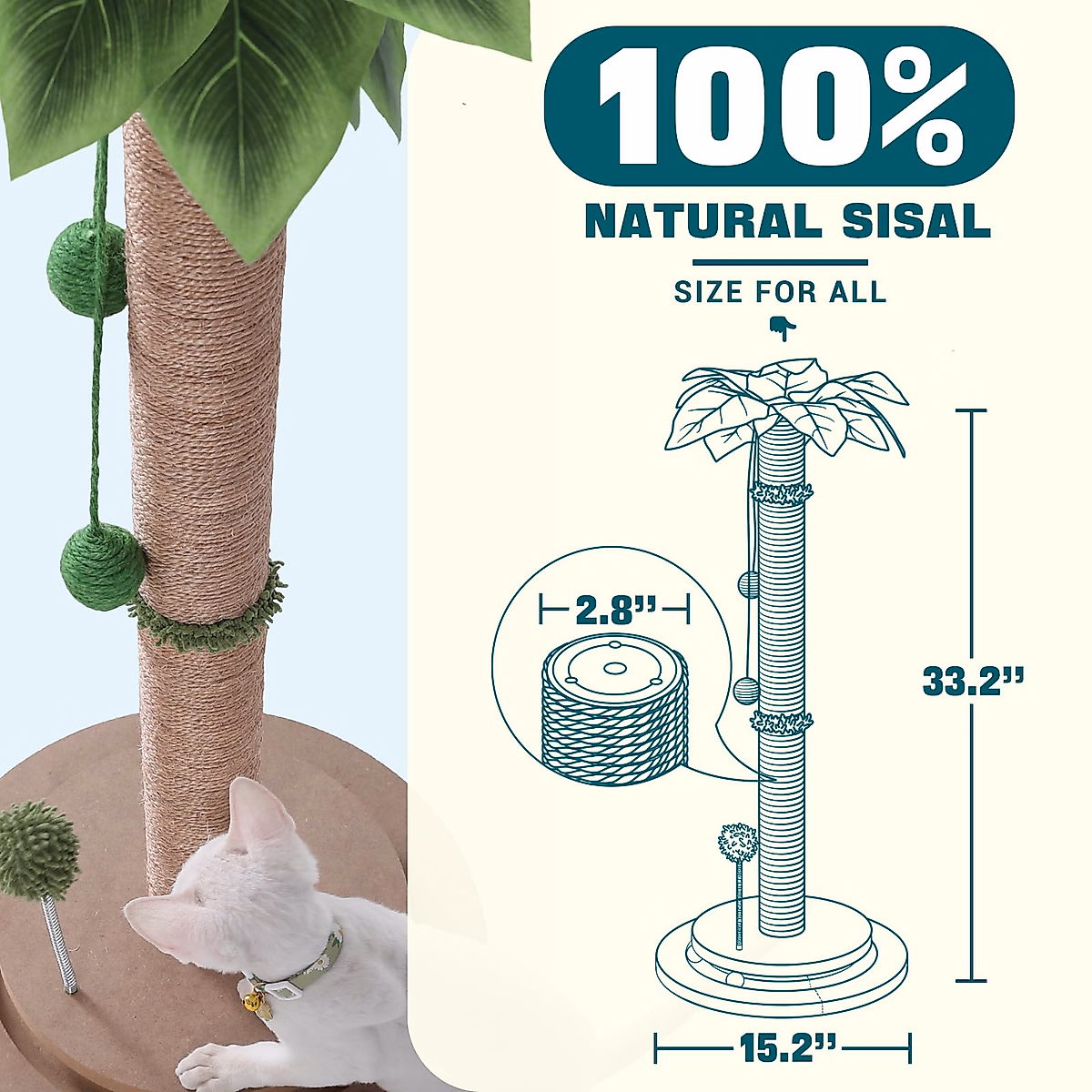 Aplatho Scratching Posts for Indoor Cats Adults - 33.2" Tall Cat Scratching Post with Sisal Rope - Cute Kitten Cat Tree Scratching Post with Interactive Ball Track