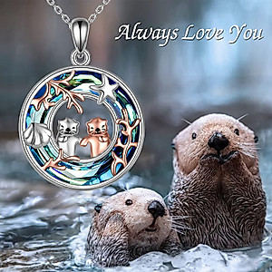 ONEFINITY Otter Gifts for Women Sterling Silver Crystal Sea Otter Necklace Cute Animal Pendant for Mom Jewelry Gift