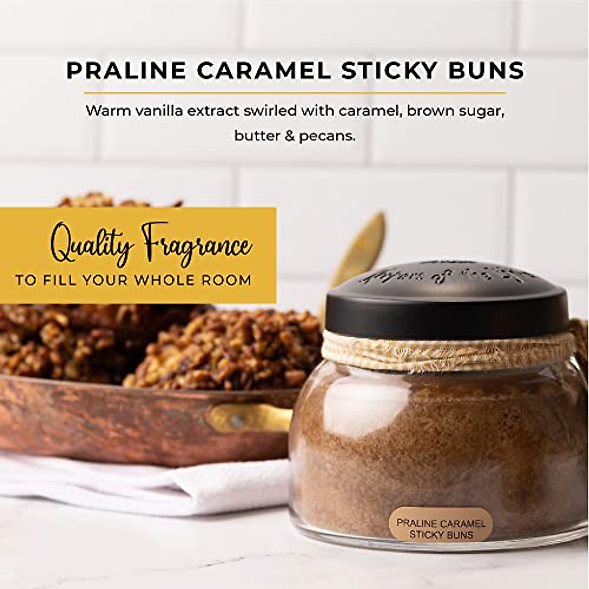 A Cheerful Giver - Praline Caramel Sticky Buns Mama Scented Glass Jar Candle (22oz) with Lid & True to Life Fragrance Made in USA