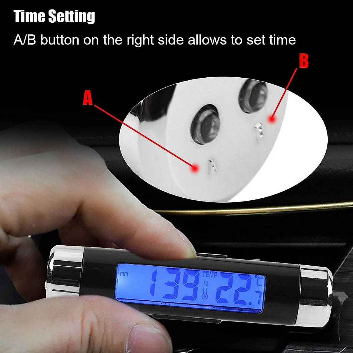 Qiilu Car Digital Clock Thermometer, Car Digital Clock with Thermometer, Portable Clock for Car Dashboard Clip-On LED Backlight Only Celsius