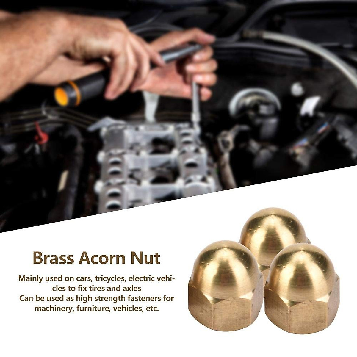 Brass Acorn Nut Kit Dome Head Hex Nuts Set Vehicle Fasteners M3- Fix Tires (M6, 20pcs)